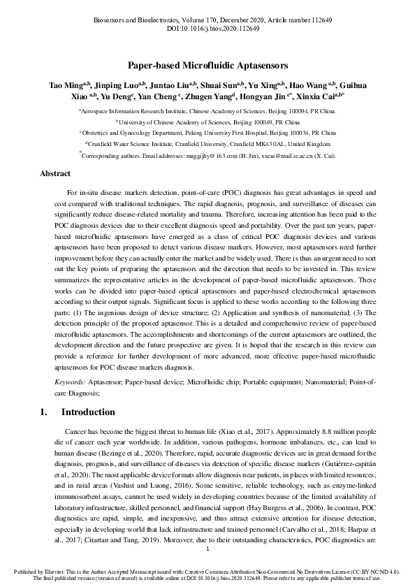 (PDF) Paper-based microfluidic aptasensors