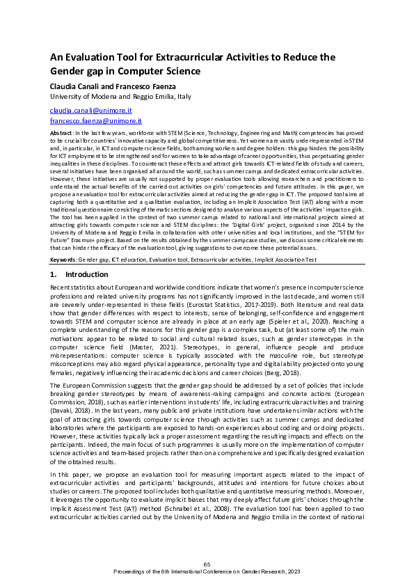 Pdf An Evaluation Tool For Extracurricular Activities To Reduce The Gender Gap In Computer Science