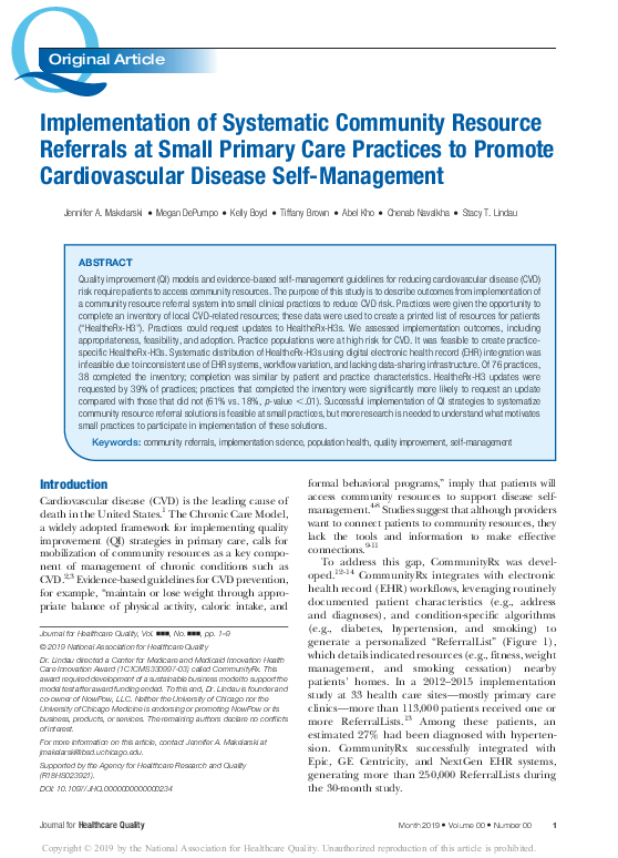 (PDF) Implementation of Systematic Community Resource Referrals at ...