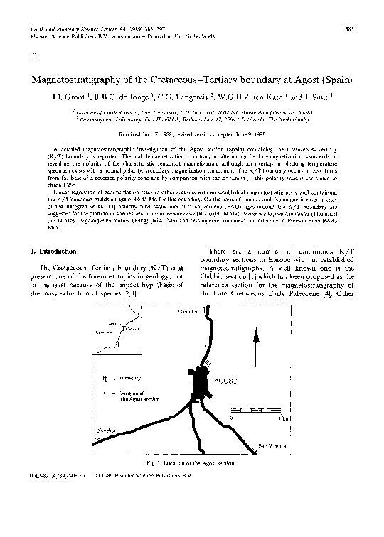 (PDF) Magnetostratigraphy of the Cretaceous-Tertiary boundary at Agost ...