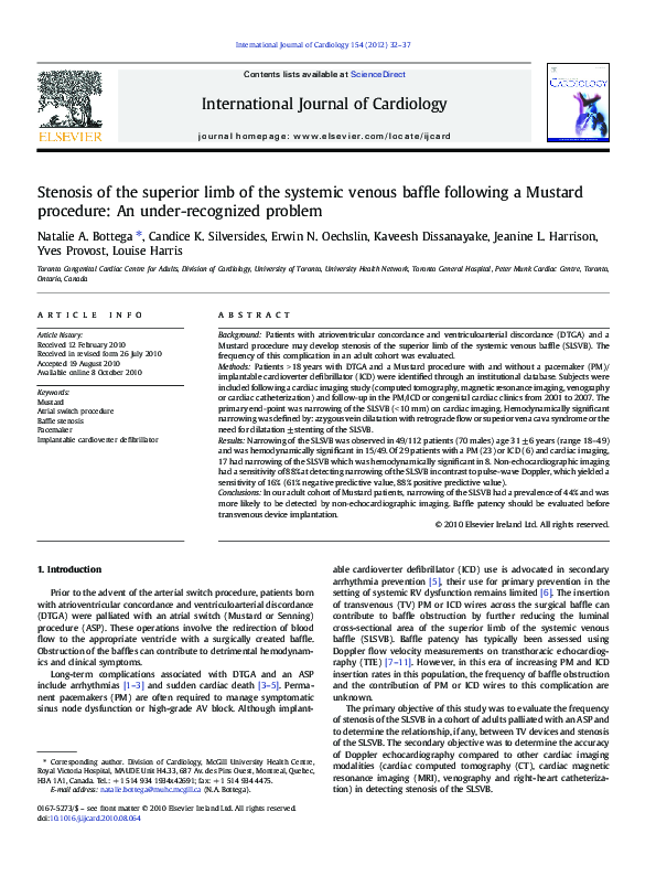 (PDF) Stenosis of the superior limb of the systemic venous baffle ...