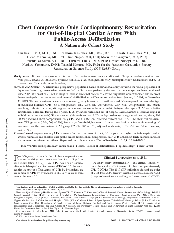 (PDF) Chest Compression–Only Cardiopulmonary Resuscitation for Out-of ...