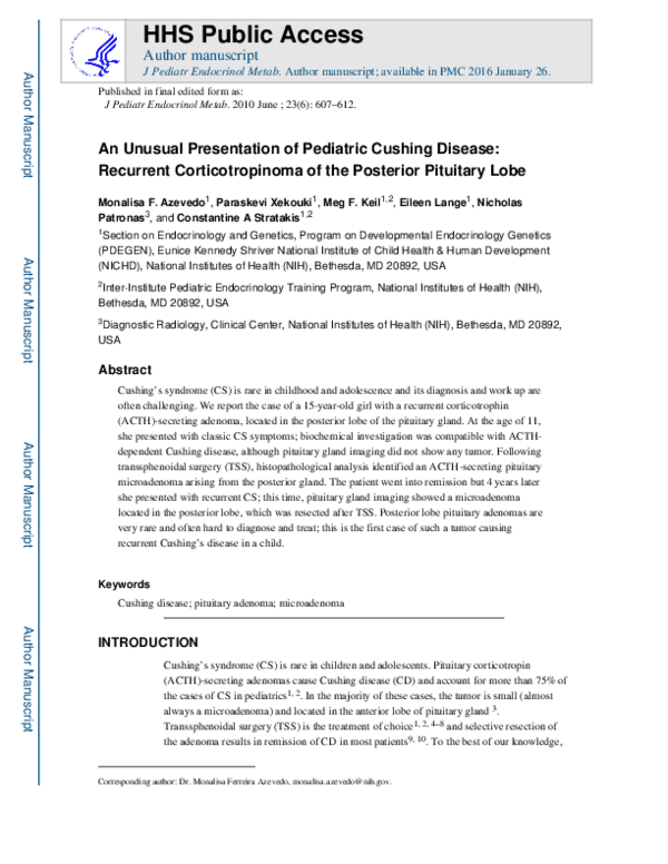 (PDF) An Unusual Presentation of Pediatric Cushing Disease: Recurrent ...