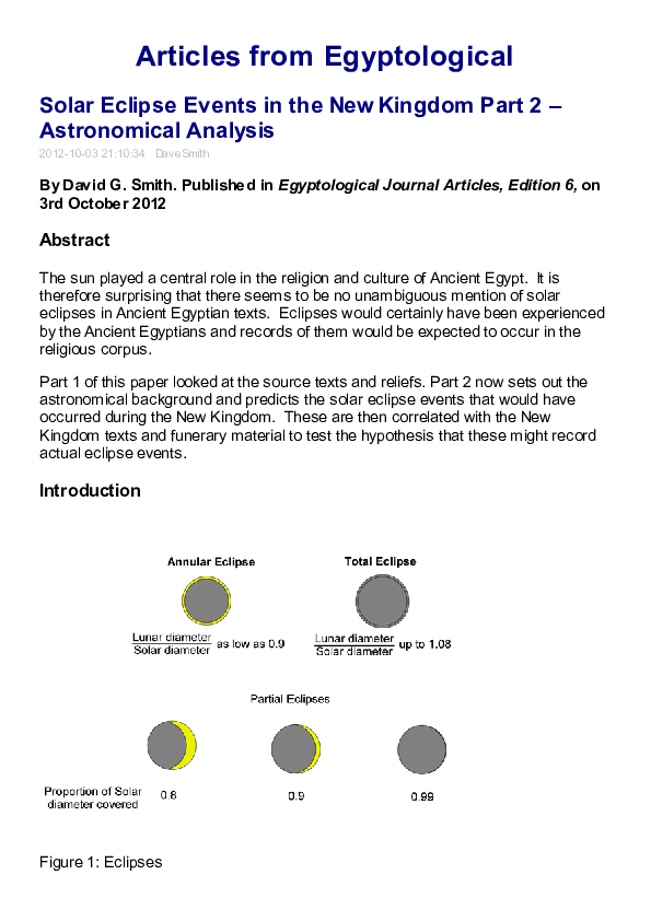 (PDF) Articles from Egyptological Solar Eclipse Events in the New Kingdom Part 2 -Astronomical ...