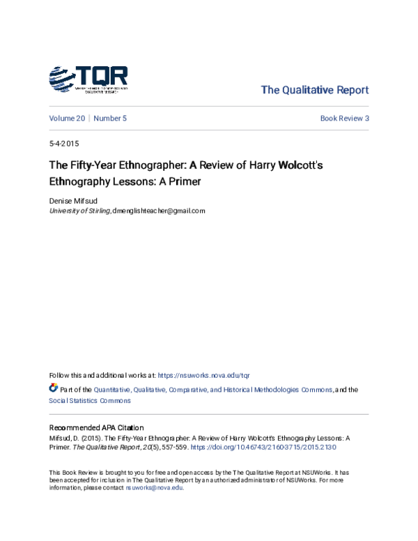 (PDF) The Fifty-Year Ethnographer: A Review of Harry Wolcott's ...