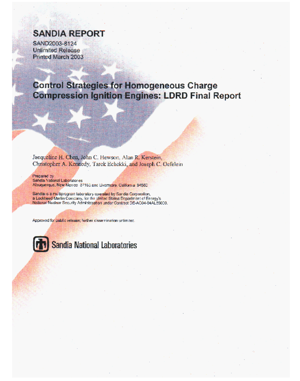 (PDF) Control Strategies for Homogeneous charge compression Ignition Engines: LDRD Final Report