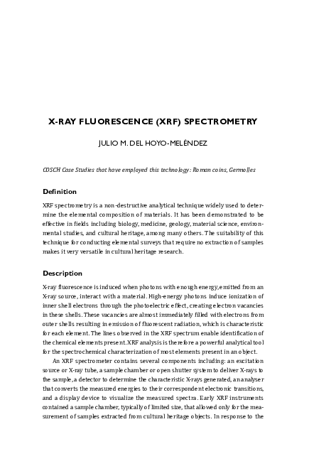(PDF) X-Ray Fluorescence (XRF) Spectrometry