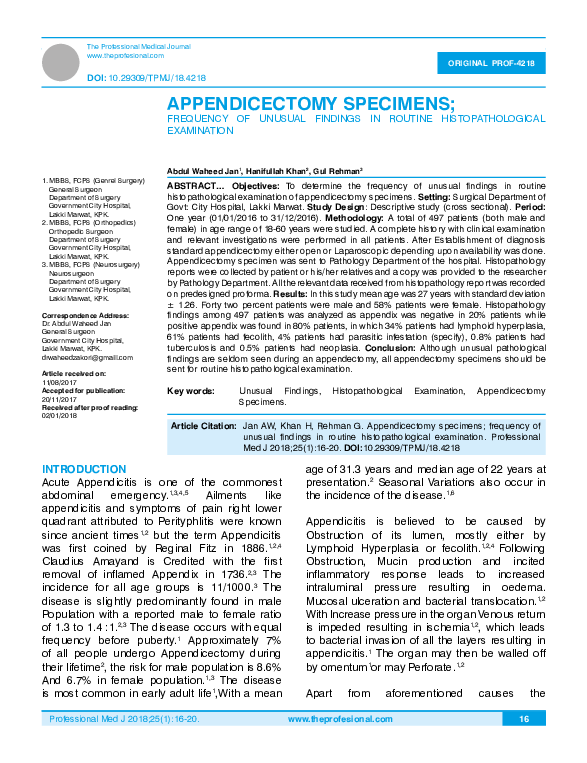 (PDF) Appendicectomy Specimens
