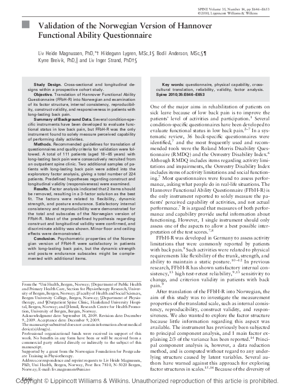 (PDF) Validation of the Norwegian Version of Hannover Functional ...