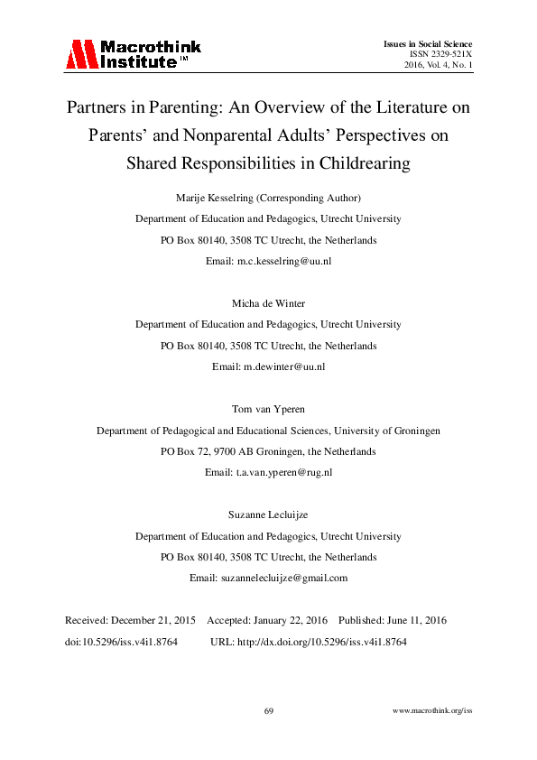 (PDF) Partners in Parenting: An Overview of the Literature on Parents ...