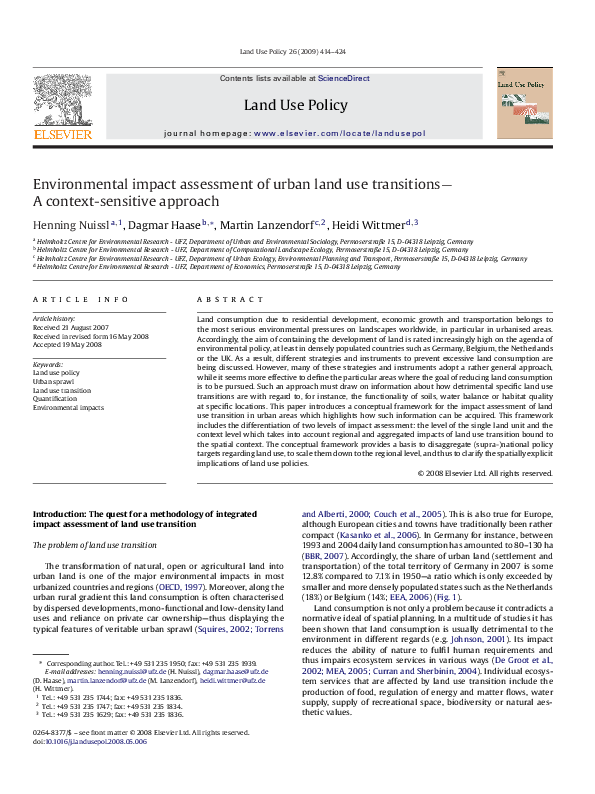 (PDF) Environmental impact assessment of urban land use transitions—A context-sensitive approach