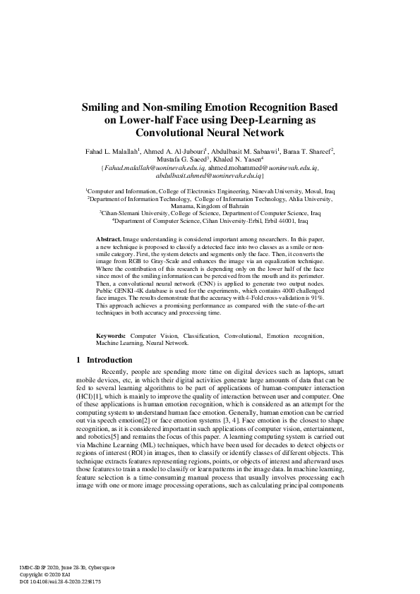 Pdf Smiling And Non Smiling Emotion Recognition Based On Lower Half Face Using Deep Learning