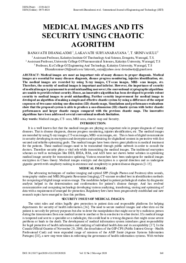 (PDF) MEDICAL IMAGES AND ITS SECURITY USING CHAOTIC AGORITHM