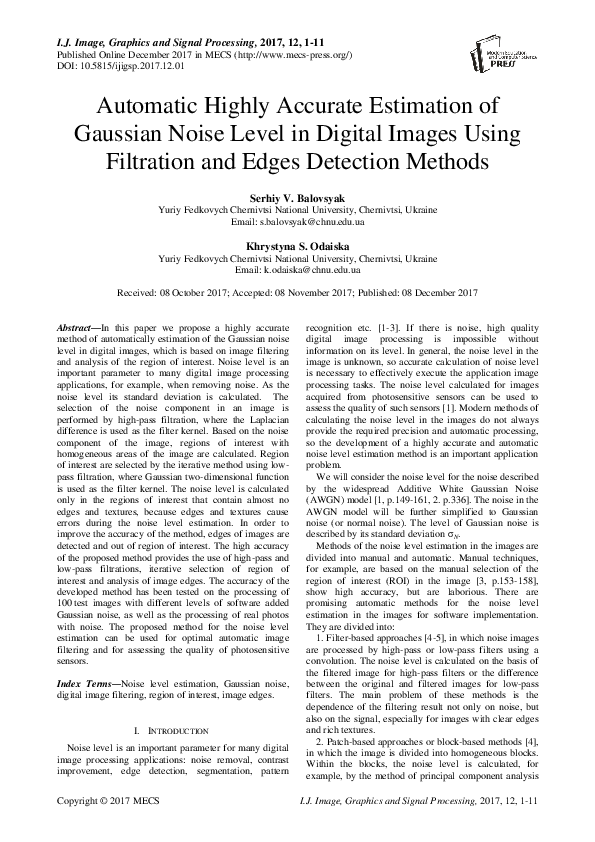 Pdf Automatic Highly Accurate Estimation Of Gaussian Noise Level In