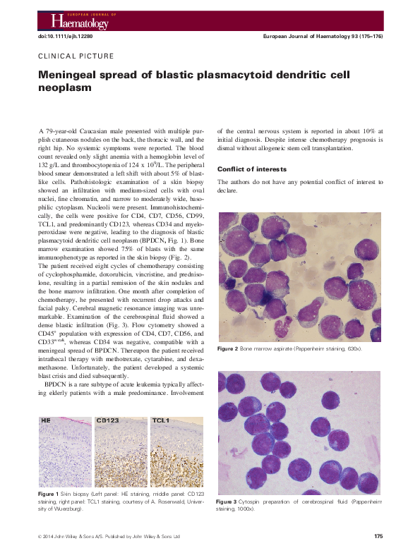 (PDF) Meningeal spread of blastic plasmacytoid dendritic cell neoplasm