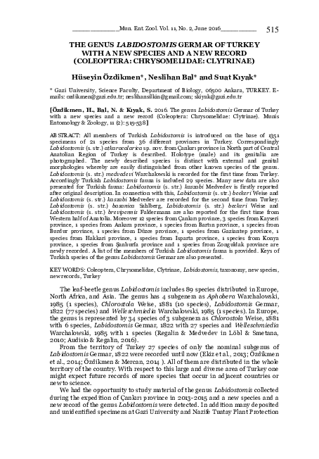 (PDF) The genus Labidostomis Germar of Turkey with a new species and a ...