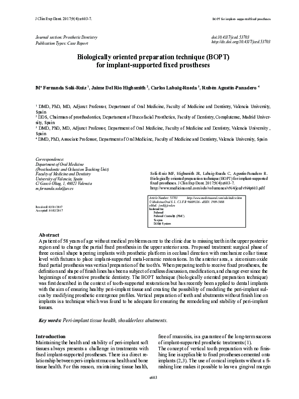 (PDF) Biologically oriented preparation technique (BOPT) for implant-supported fixed prostheses