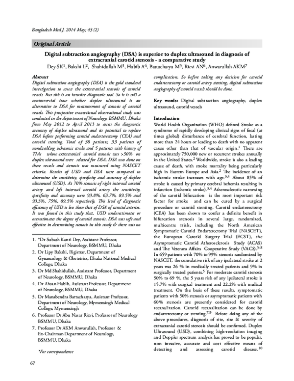 (PDF) Digital subtraction angiography (DSA) is superior to duplex ...