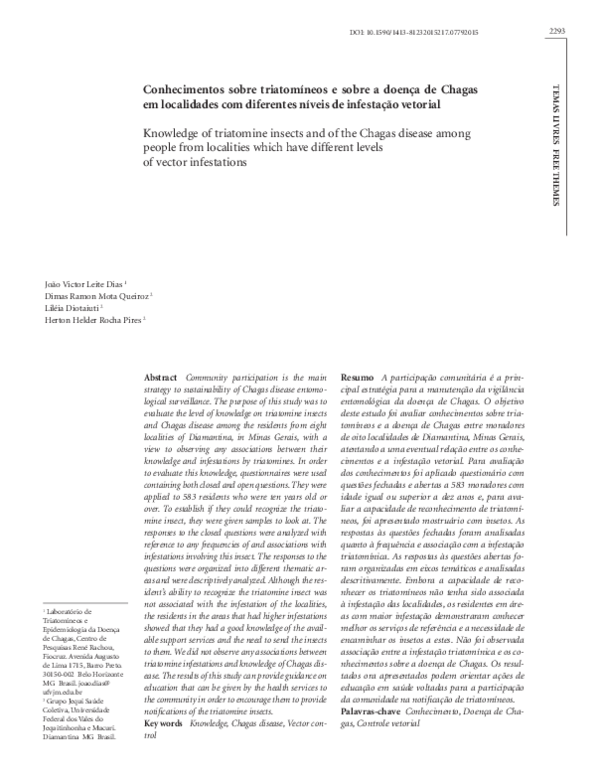 (PDF) Conhecimentos sobre triatomíneos e sobre a doença de Chagas em ...