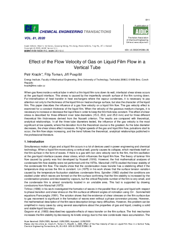 (PDF) Effect of the Flow Velocity of Gas on Liquid Film Flow in a ...