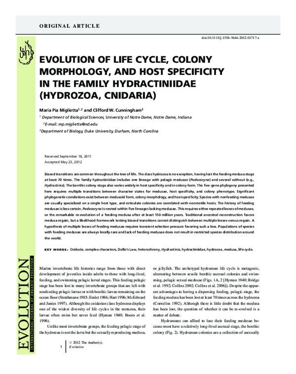 (PDF) Evolution of Life Cycle, Colony Morphology, and Host Specificity ...