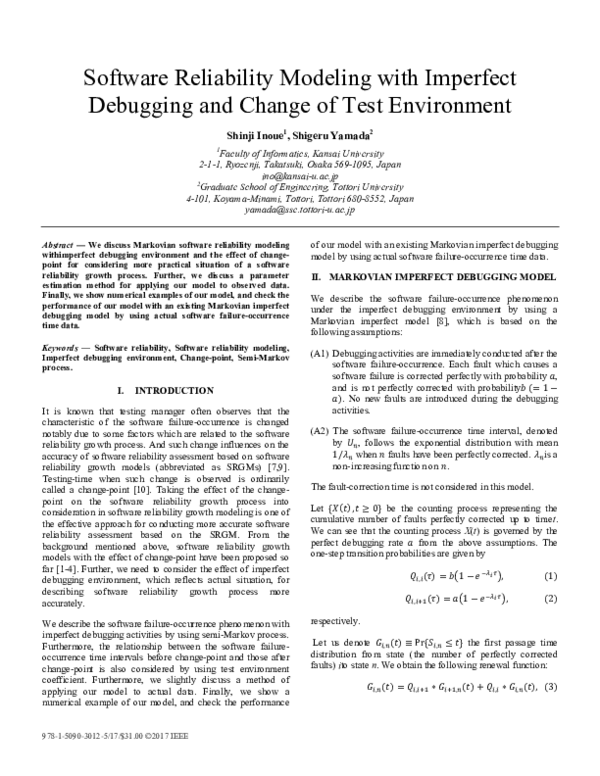 (PDF) Software reliability modeling with imperfect debugging and change ...