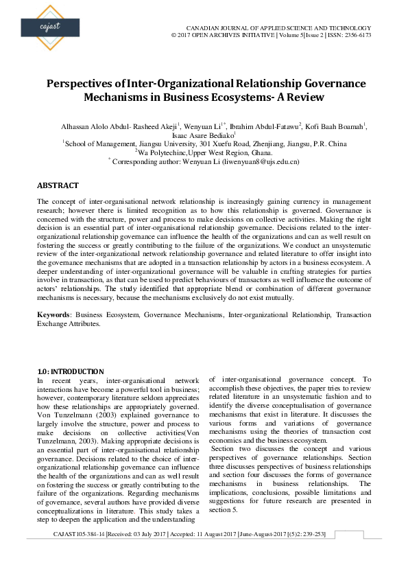 (PDF) Perspectives of Inter-Organizational Relationship Governance ...