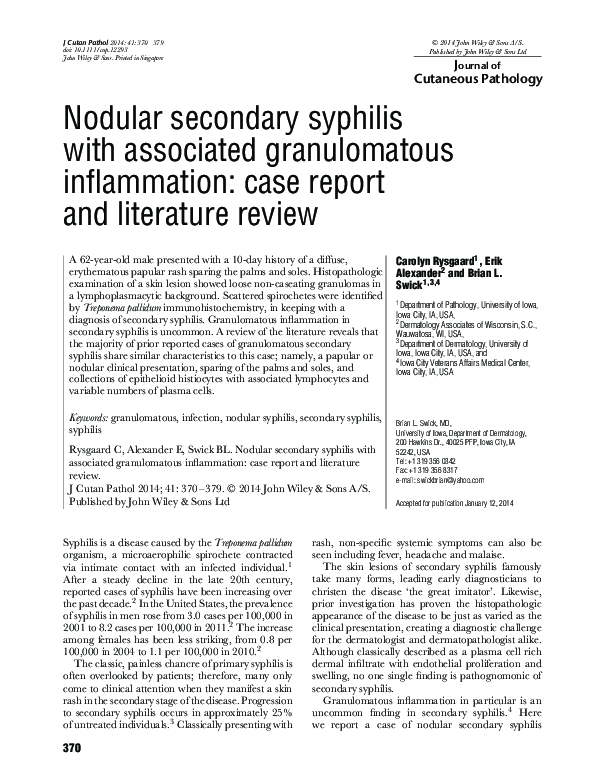 (PDF) Nodular secondary syphilis with associated granulomatous ...