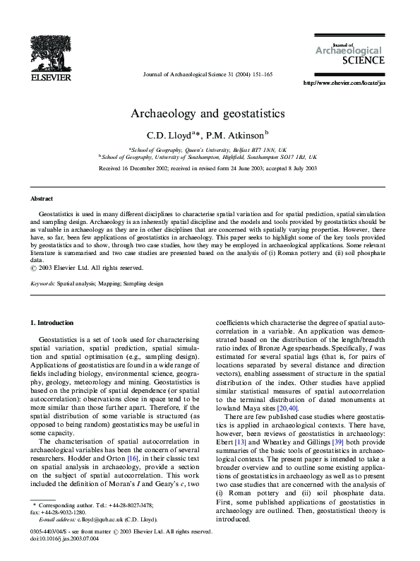 (PDF) Archaeology and geostatistics
