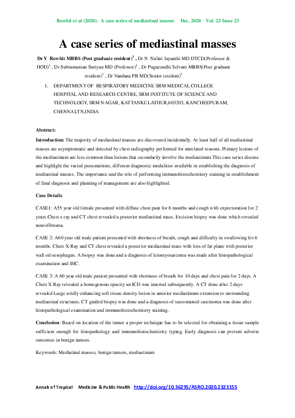 (PDF) A case series of mediastinal masses
