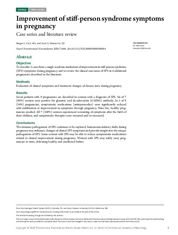 (PDF) Improvement of stiff-person syndrome symptoms in pregnancy