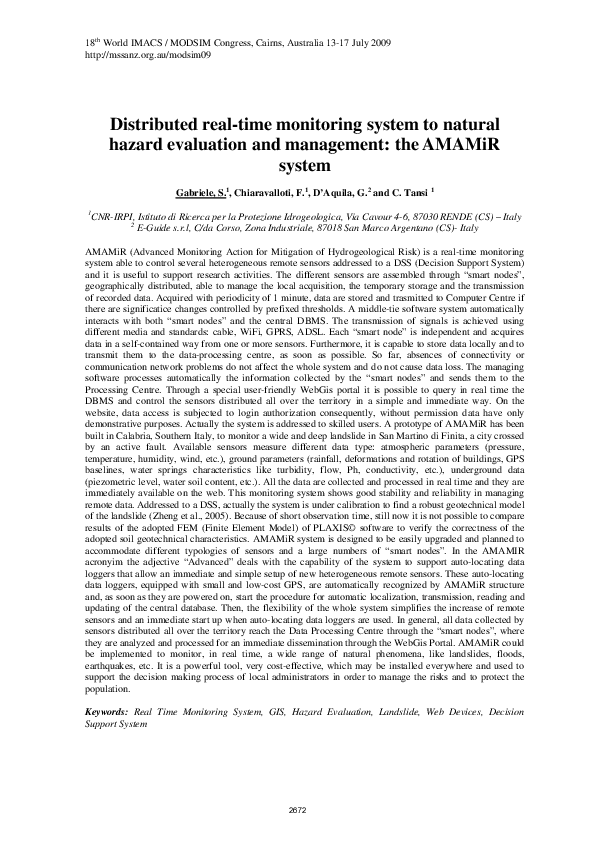 (PDF) Distributed real-time monitoring system to natural hazard evaluation and management: the ...