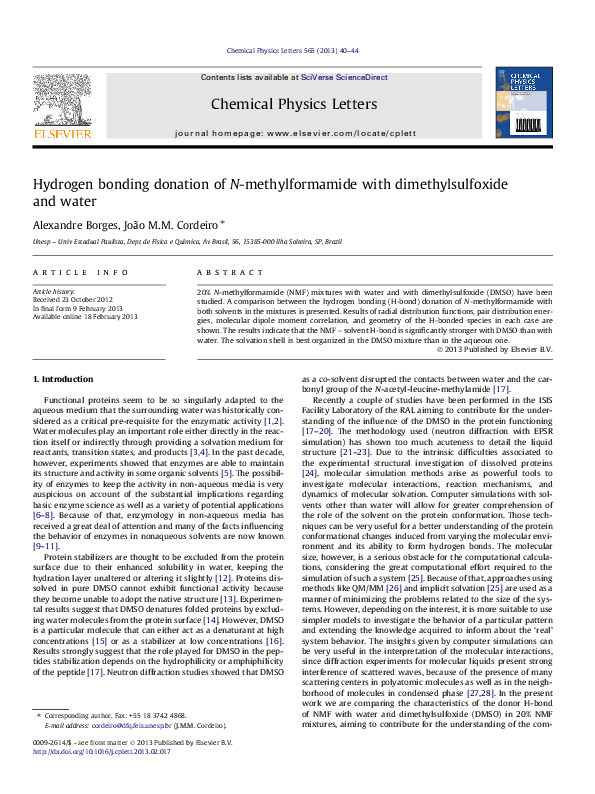 (PDF) Hydrogen bonding donation of N-methylformamide with ...