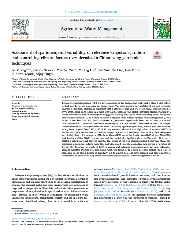 (PDF) Assessment of spatiotemporal variability of reference evapotranspiration and controlling ...