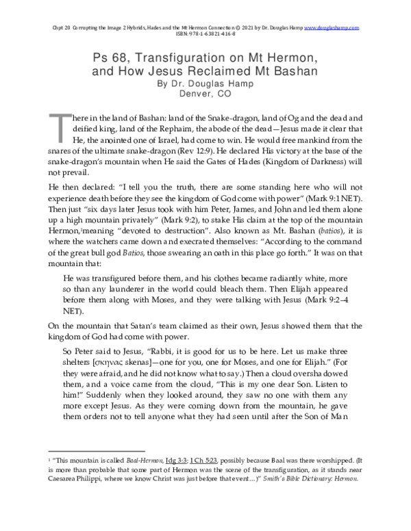 (PDF) Ps 68 Transfiguration on Mt Hermon and How Jesus Reclaimed Mt Bashan