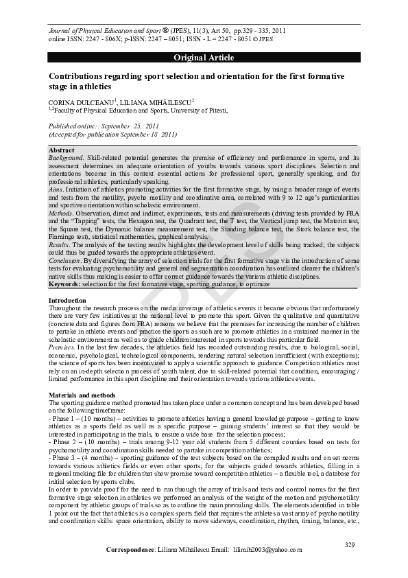 (PDF) Contributions regarding sport selection and orientation for the ...
