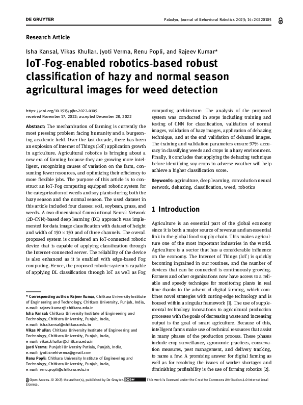 Pdf Iot Fog Enabled Robotics Based Robust Classification Of Hazy And Normal Season