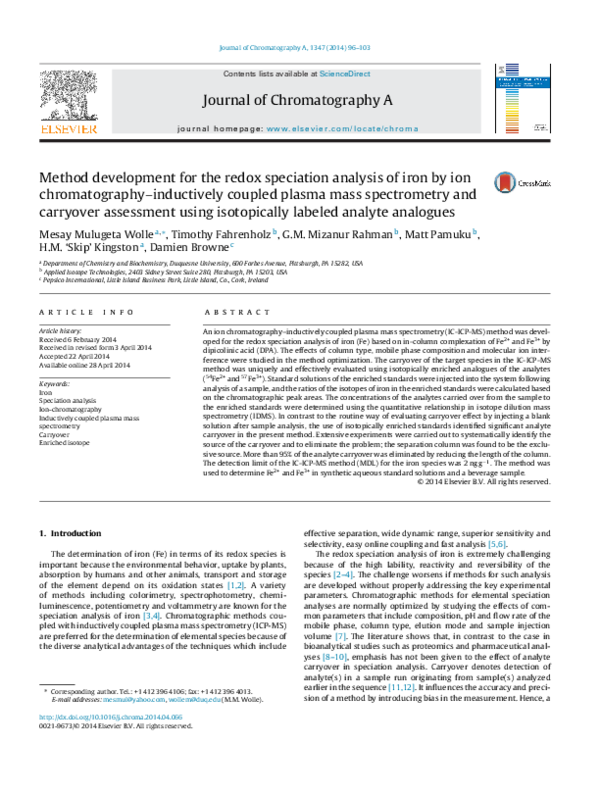 (PDF) Method development for the redox speciation analysis of iron by ...