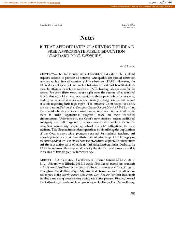 (PDF) Is That Appropriate?: Clarifying the IDEA\u27s Free Appropriate ...