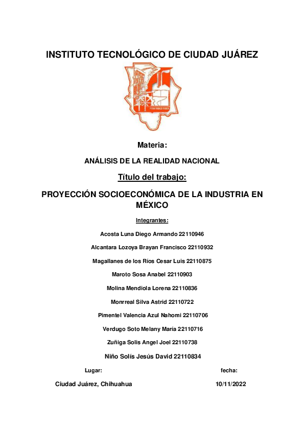 (PDF) INSTITUTO TECNOLÓGICO DE CIUDAD JUÁREZ Materia