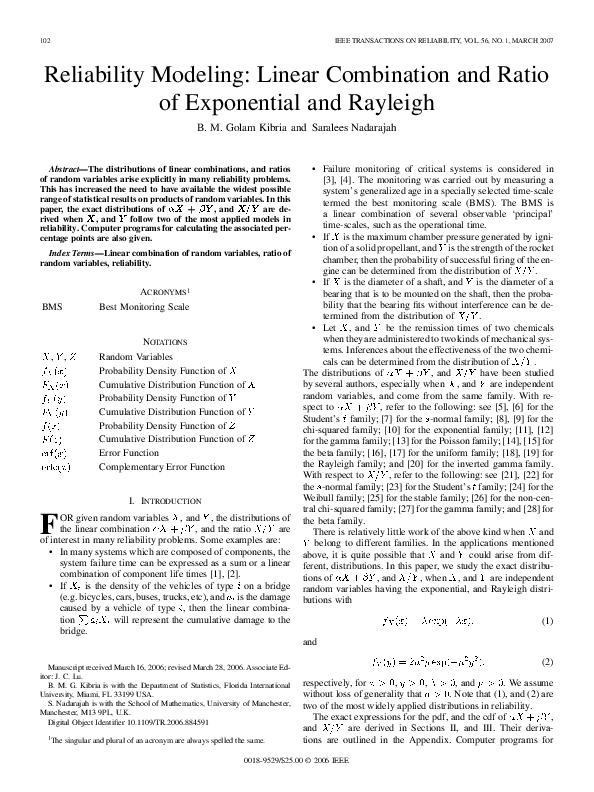 (PDF) Reliability Modeling: Linear Combination and Ratio of Exponential ...