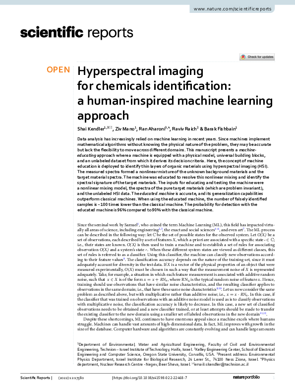 Pdf Hyperspectral Imaging For Chemicals Identification A Human