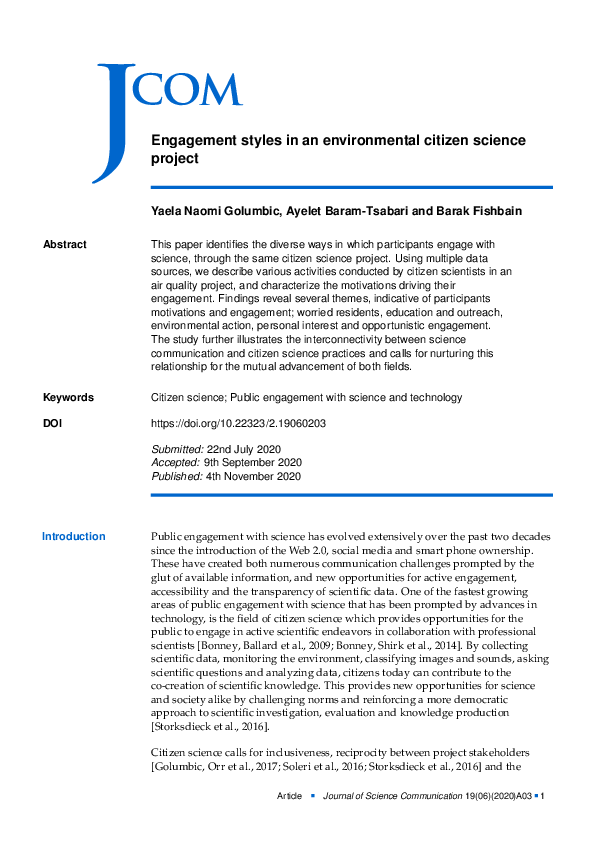(PDF) Engagement styles in an environmental citizen science project