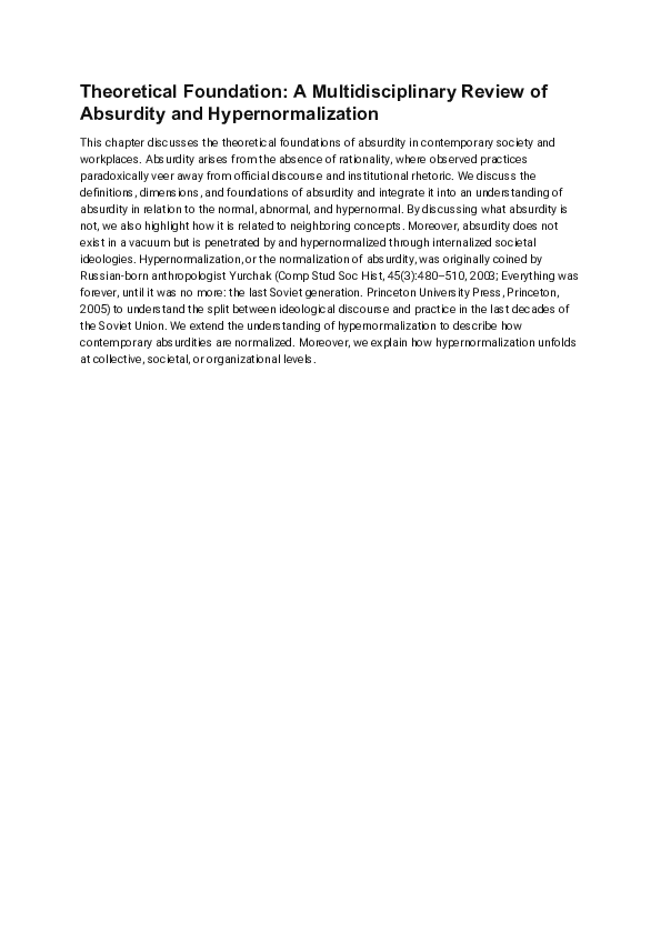 (DOC) Theoretical Foundation: A Multidisciplinary Review of Absurdity and Hypernormalization