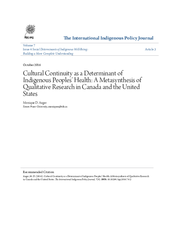 (PDF) Cultural Continuity as a Determinant of Indigenous Peoples ...