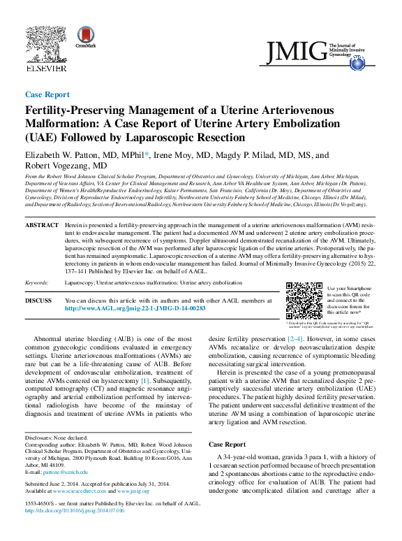 (PDF) Fertility-Preserving Management of a Uterine Arteriovenous ...