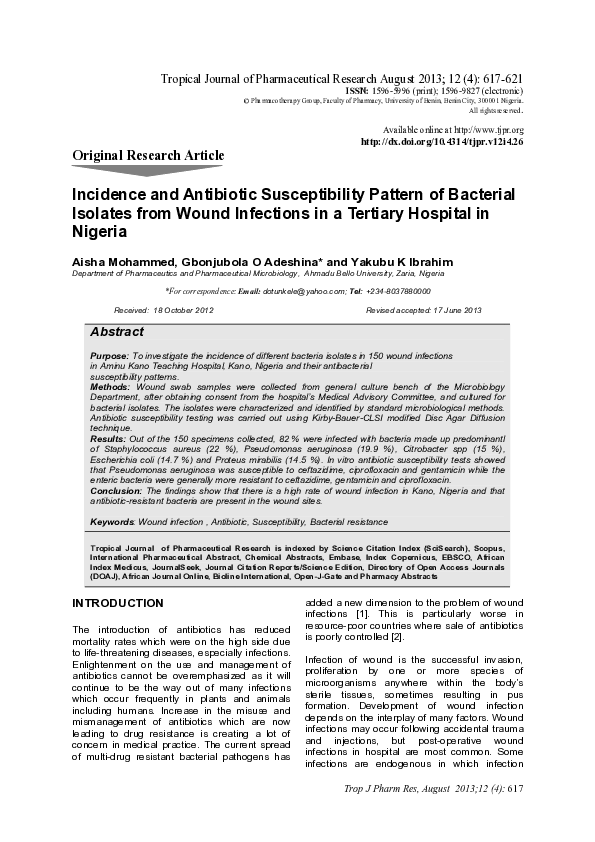 (PDF) Incidence and Antibiotic Susceptibility Pattern of Bacterial ...