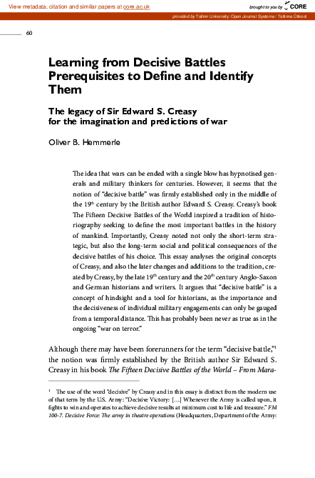 (PDF) Learning from Decisive Battles Prerequisites to Define and ...