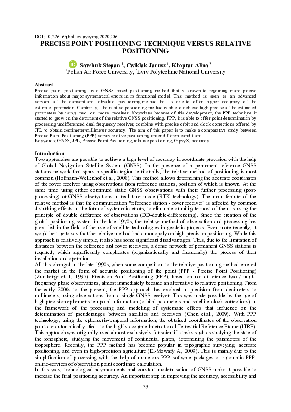 (PDF) Precise Point Positioning Technique Versus Relative Positioning