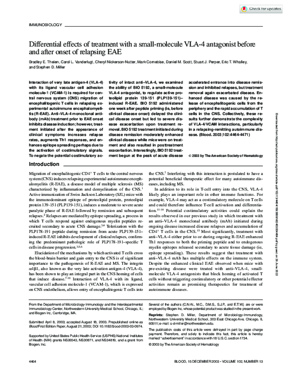 (PDF) Differential effects of treatment with a small-molecule VLA-4 antagonist before and after ...